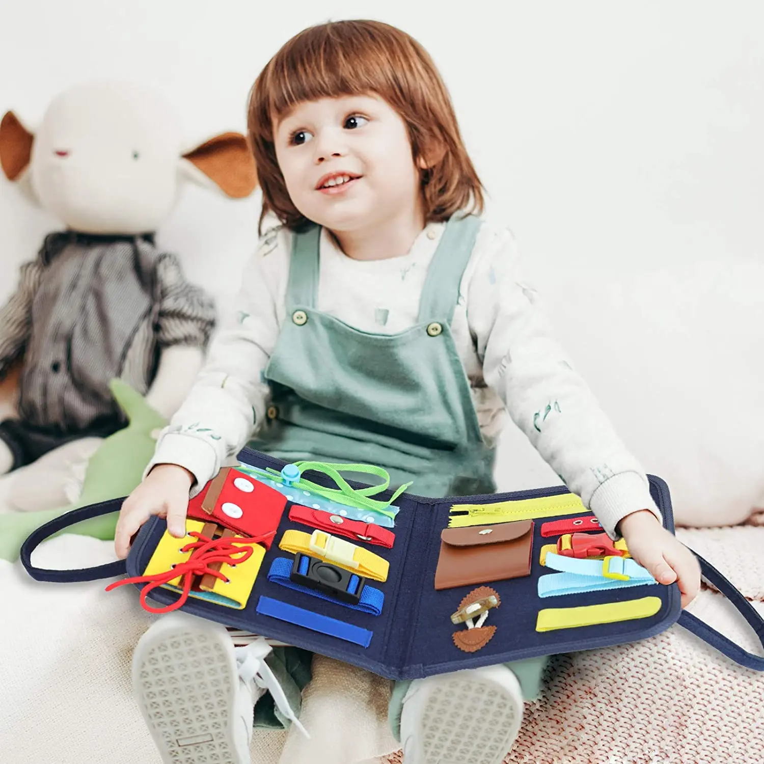 Kids Montessori Toys Baby Busy Board Baby Buckle Zip Button Lace Up ...