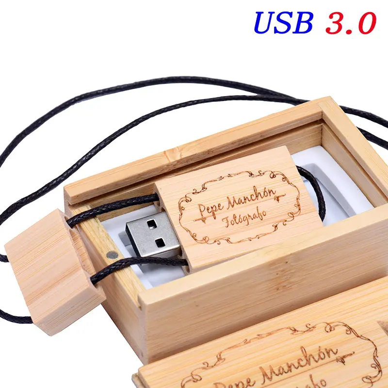 USB 3.0 Flash Drive 128GB Free Custom Logo Wooden Box Pen Drive 64GB ...