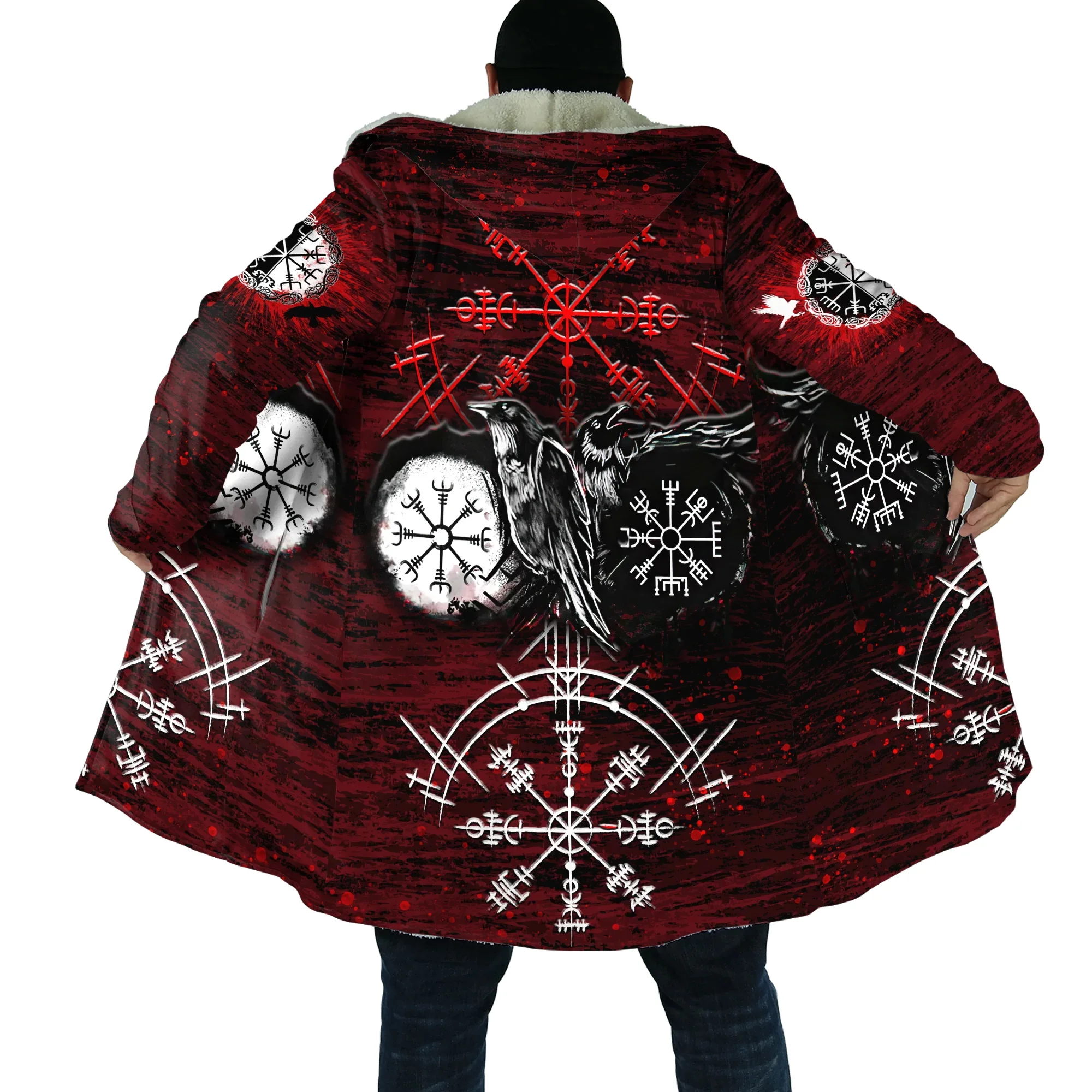Mens Cloak Viking Raven Tattoo Vegvisir Rune 3D All Over Printed Fleece ...