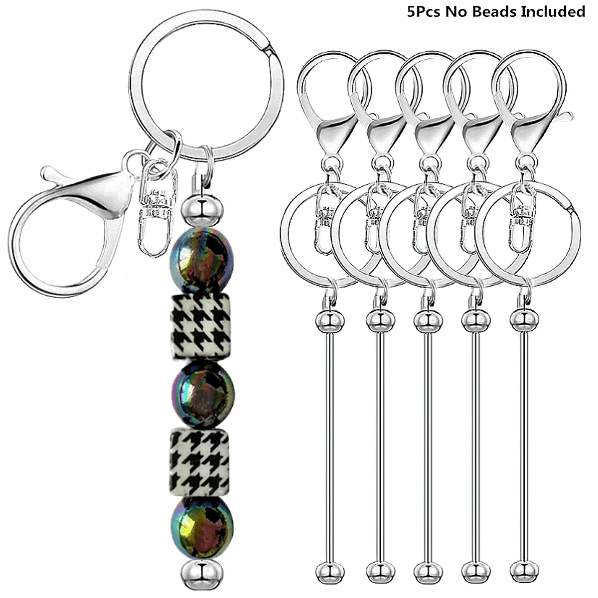 5PCS-Beaded-Keychain-Strips-Metal-Beaded-Keychain-Strips-Blank-Ring ...