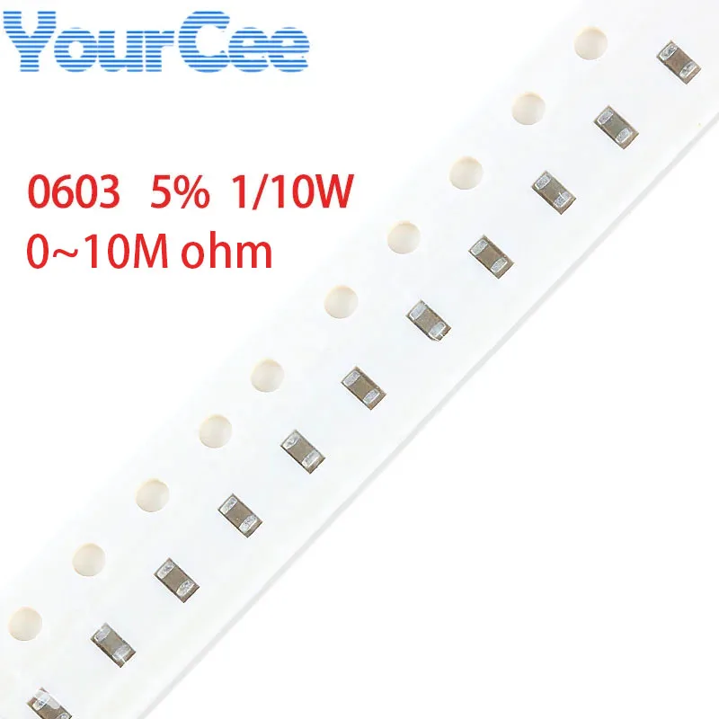 200pcs 0603 SMD Resistor 5% 0~10M 1 2 3.6 220 110 18 910 2.2K 2.4M 2.7K ...