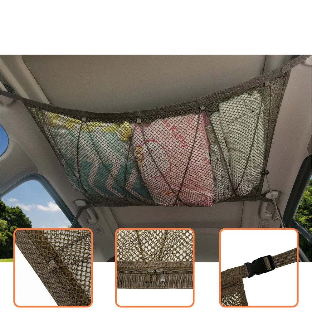 Portable Car Ceiling Storage Net Pocket Roof Interior Cargo Net Bag Car ...