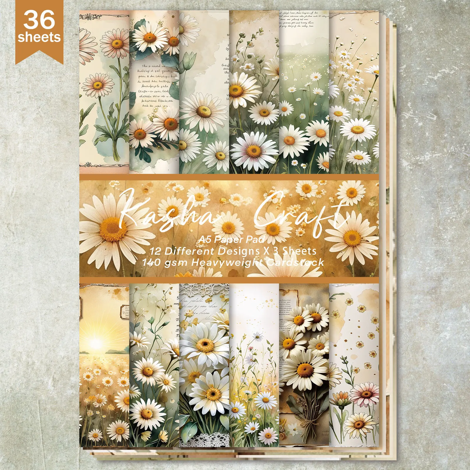 36 Sheets A5 (Daisies Under The Beautiful Sunset) Clipping Thin Paper ...