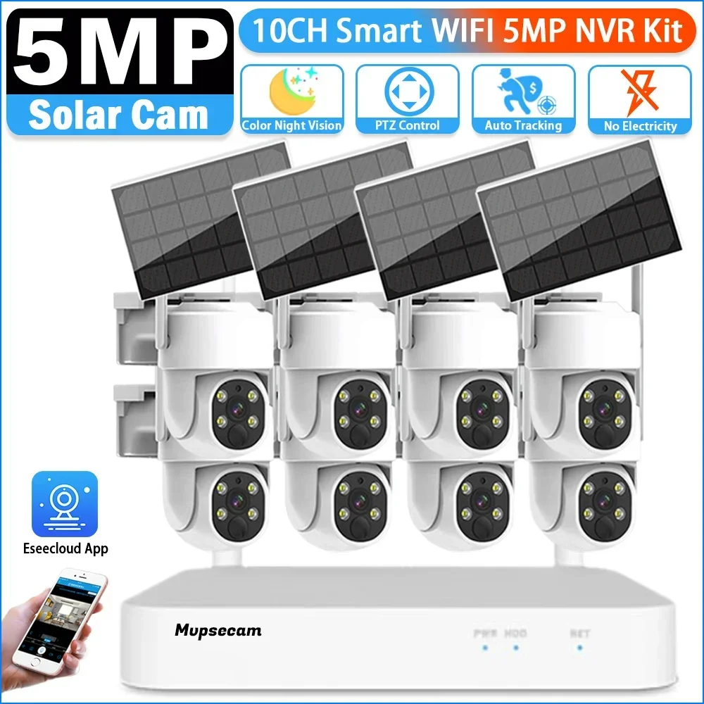 10CH-5mp-HD-Wireless-Wifi-IP-Camera-PTZ-Security-System-CCTV-Solar ...