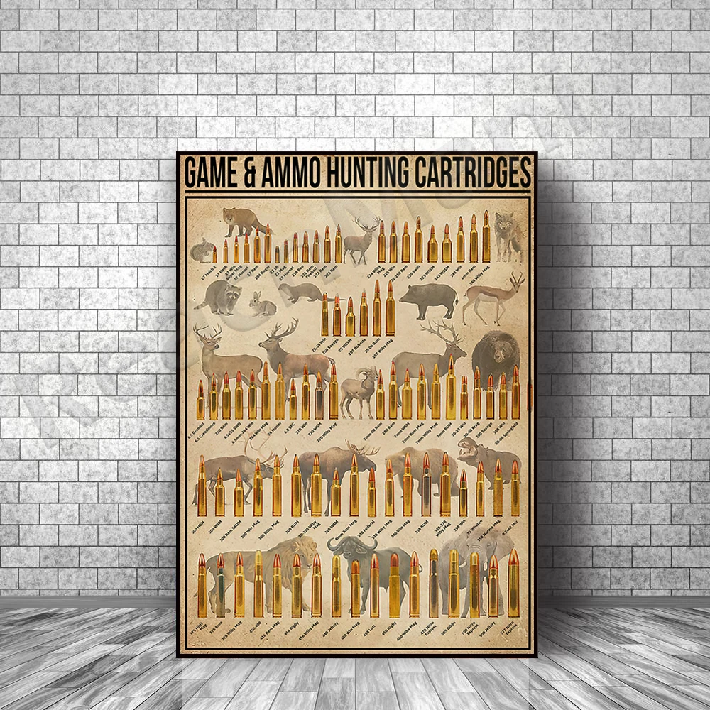 Game and Ammo Hunting Cartridge Frameless Poster, Vintage Poster ...