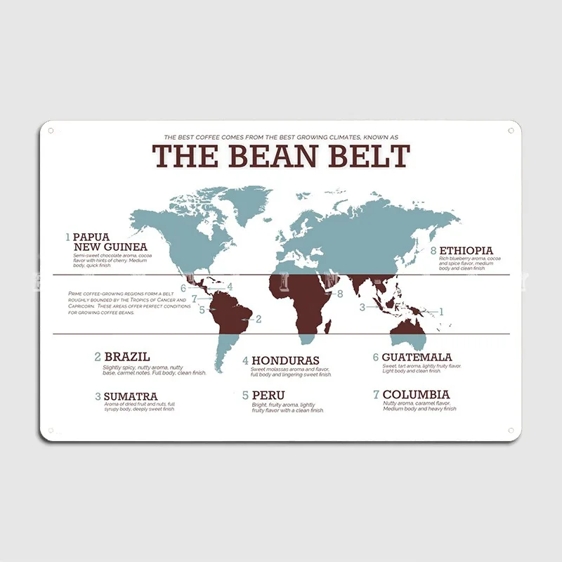 The-Coffee-Bean-Belt-Map-Metal-Sign-Wall-Pub-Cave-Pub-Design-Mural ...