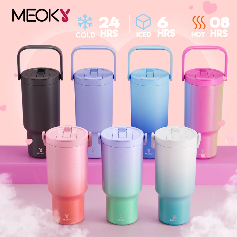 Meoky-32oz-Cup-Stainless-Steel-Water-Bottle-With-Lid-Pink-Leak-proof ...