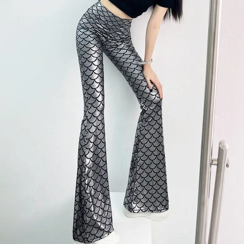 European-American-Hot-Goldfish-Scales-Flared-Pants-Women-s-Wide-Leg ...