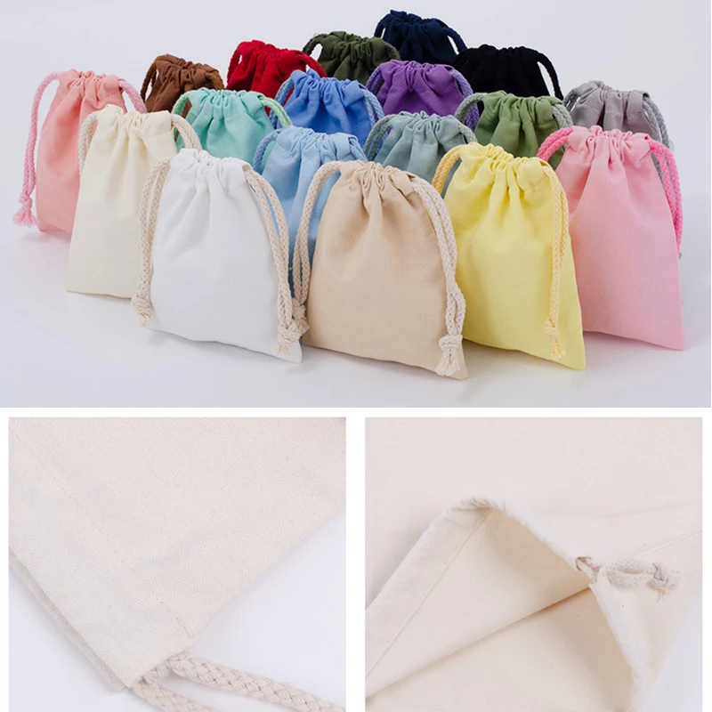 Reusable Cotton Drawstring Storage Bag White Canvas Bags Gift Package ...