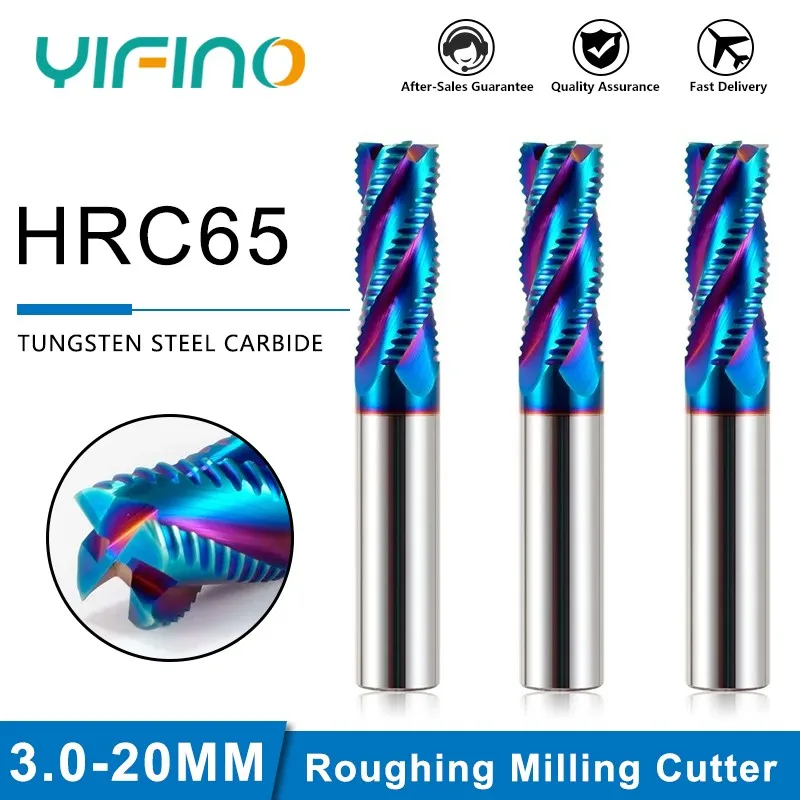 YIFINO-HRC65-4-Flute-Blue-Nano-Coating-End-Mill-Tungsten-Steel-Carbide-Roughing-Milling-Cutter ...