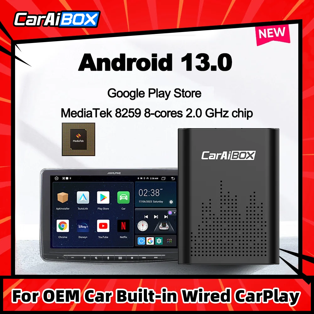 CarAiBOX-CarPlay inalámbrico con Android 13,0, Ai Box, Google Play Store, GPS integrado, CarPlay ...