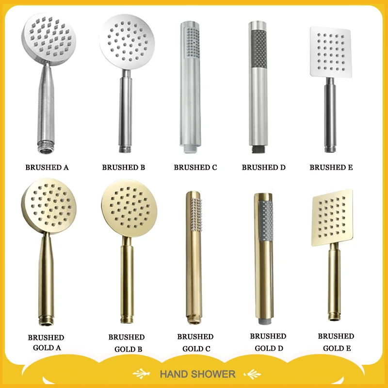 Brushed-Gold-Handheld-Shower-Head-Wall-Mounted-Brass-Bracket-Stainless ...