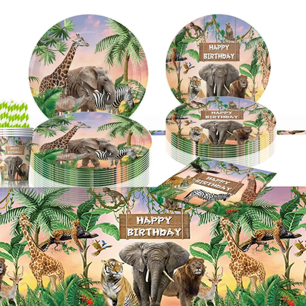 Jungle-Animal-Party-Supplies-Disposable-Tableware-Kids-Boy-Jungle ...