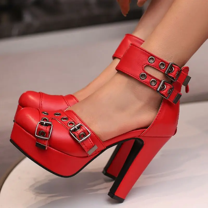Red-Platform-High-Heels-Women-s-Sandals-Summer-Shoes-Straps-Black-White ...