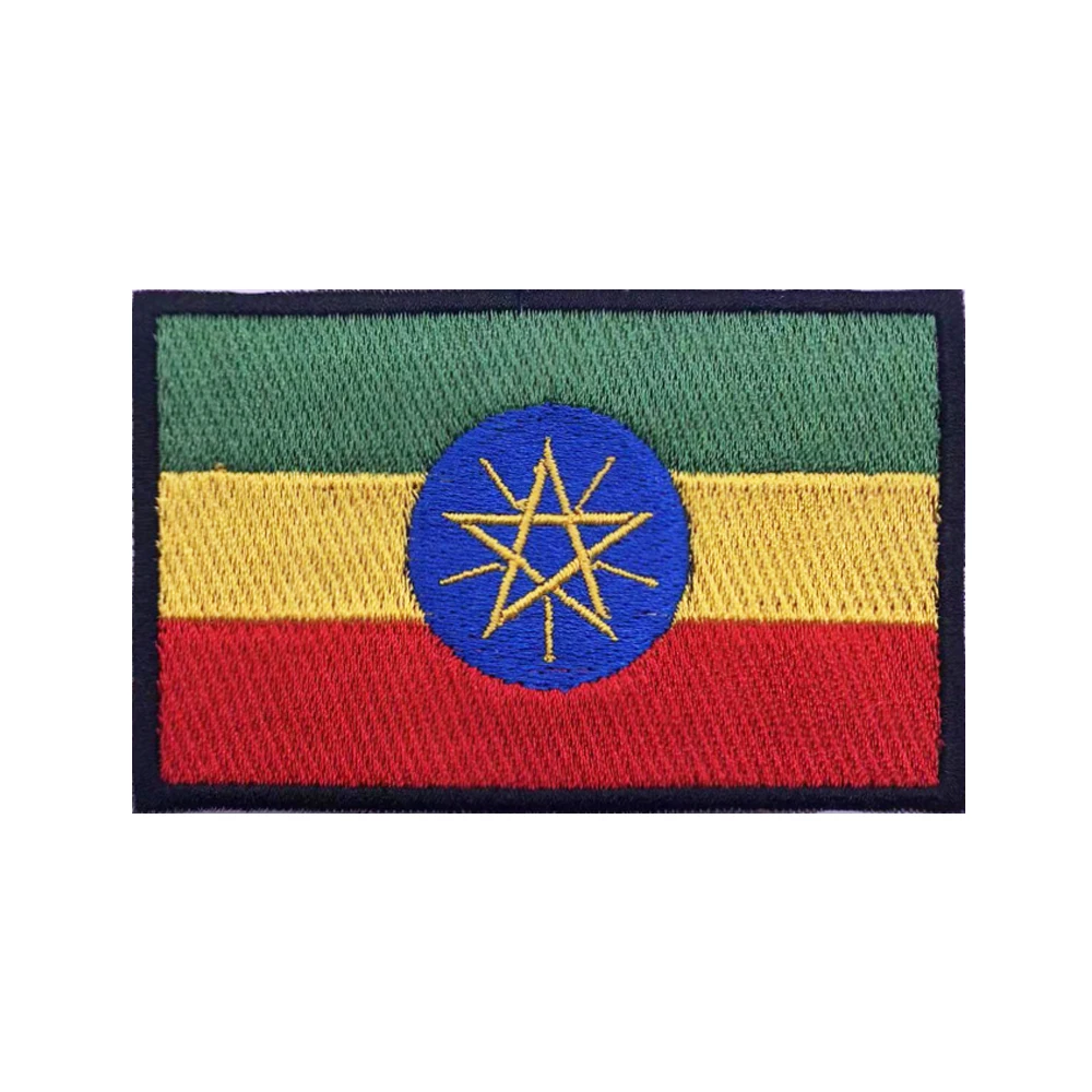 Ethiopian flag Ethiopia Patches Armband Embroidered Patch Hook & Loop Iron On Embroidery Badge ...