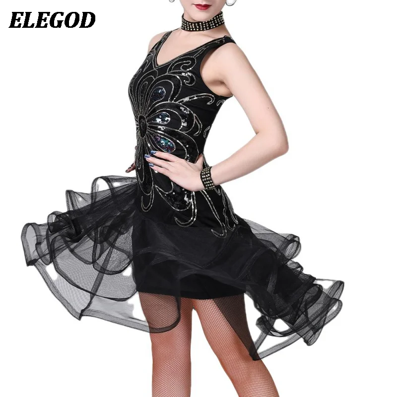 Women-Shiny-Tassel-Latin-Dance-Dress-Adult-Ladies-Rumba-Cha-Tango-Samba ...