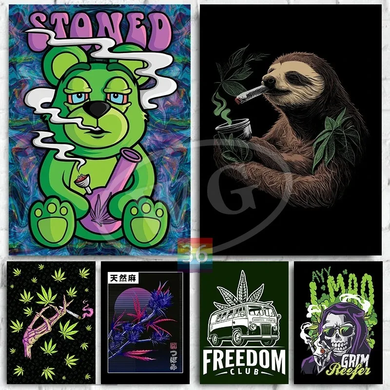 Smoking-Leaves-Weed-Artwork-Poster-Canvas-Printing-Abstract-Painting ...