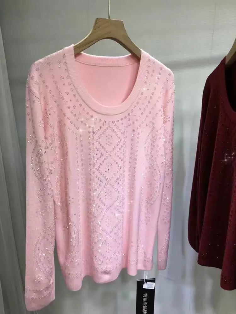 Unique Sparkle Diamonds Hot Drilling Black Sweater for Women Autumn ...