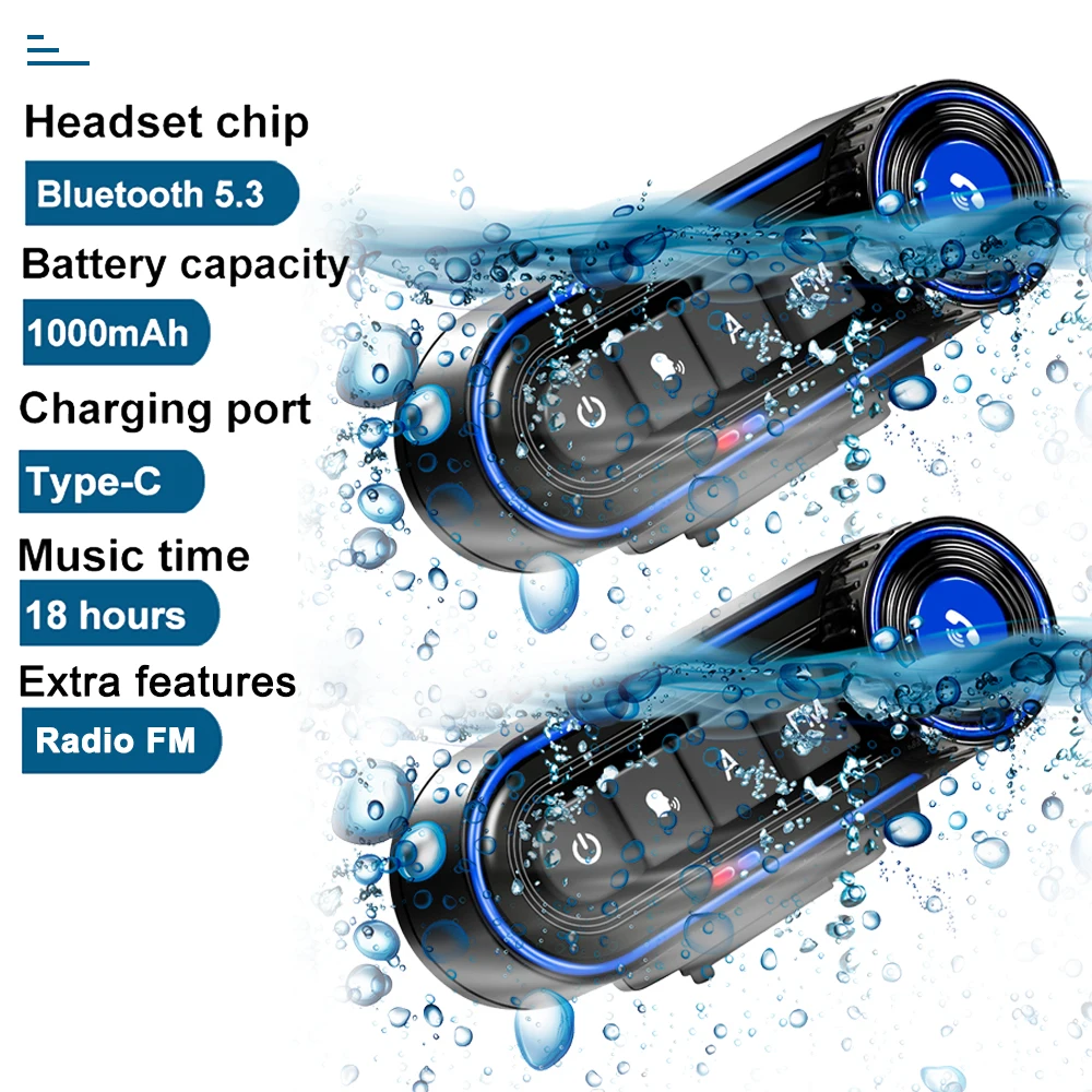 BT36 Motorcycle Helmet Headset BT 5.3 Wireless Headphone Handsfree ...