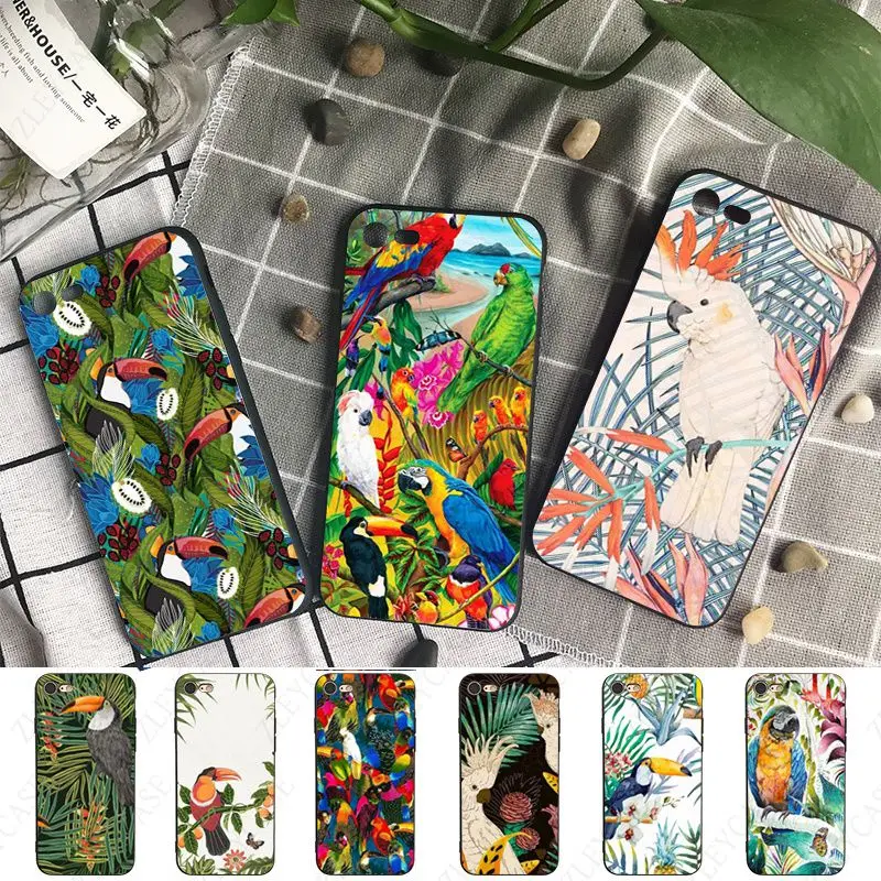 Tropical-plants-Toucan-Parrot-phone-cover-for-iPhone-11-13PRO-7-8Plus ...