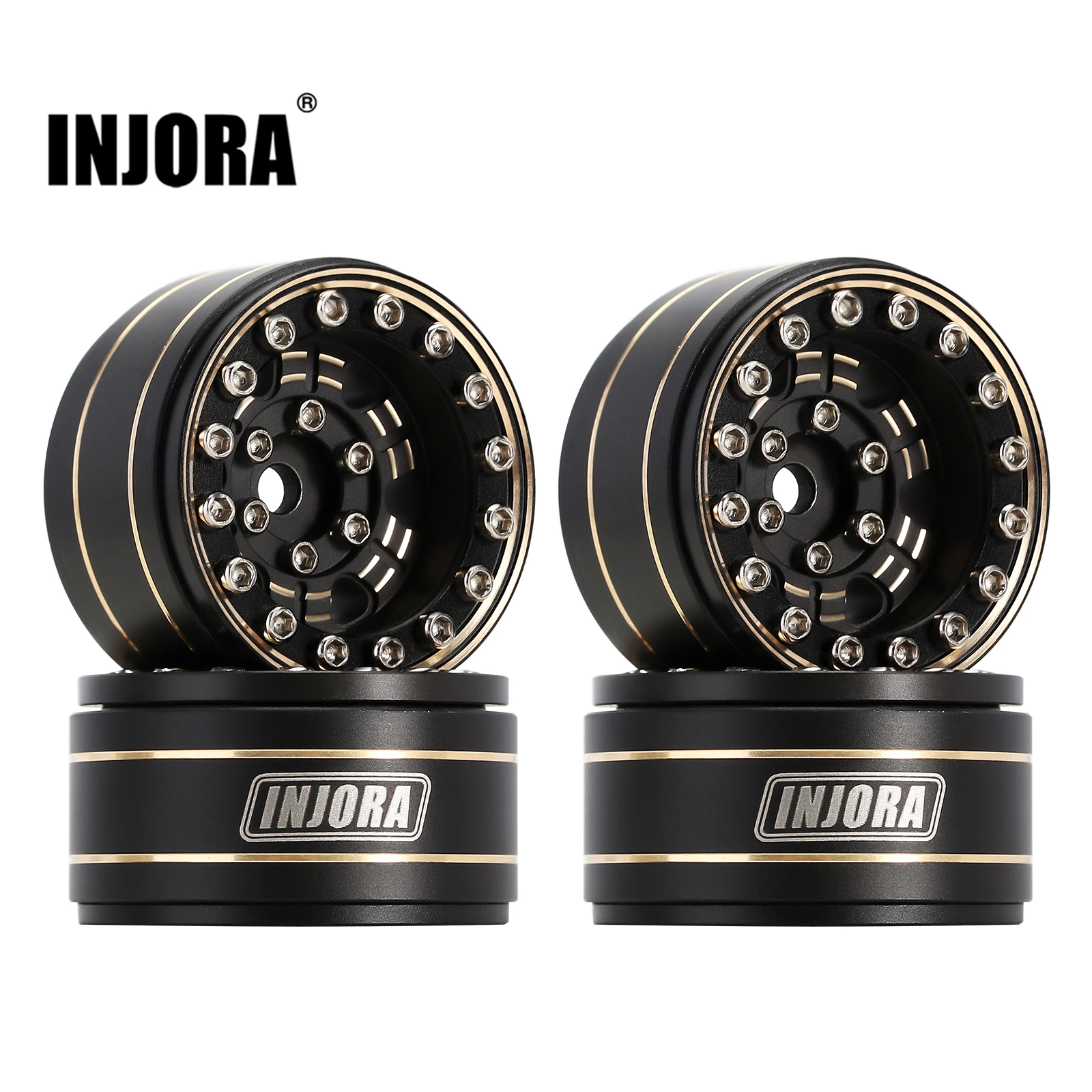 Injora 47g Black Coating Brass 1.0" Beadlock Wheel Rims Deep Dish ...