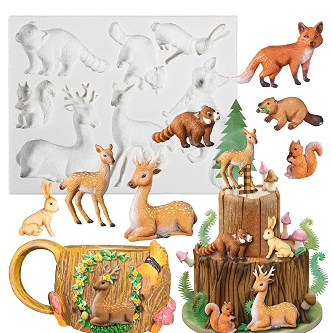Animal Fondant Silicone Mold Fox Squirrel Rubbit Cake Decorating Tool ...