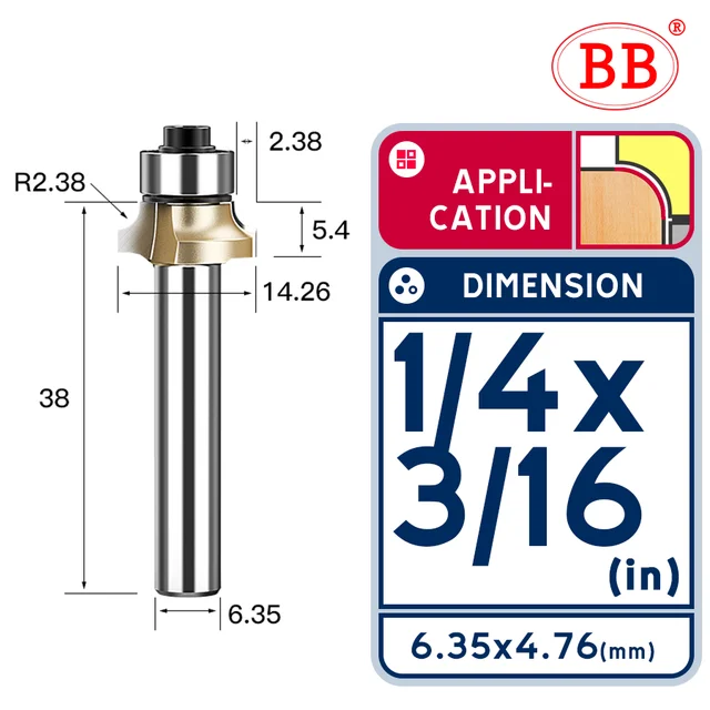 BB Corner Rounding Router Bit Concave Milling Cutter with Parallel ...