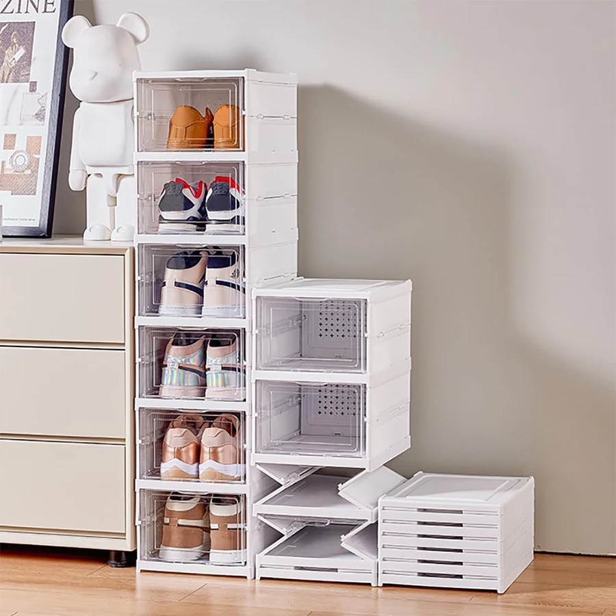 Clear-Plastic-Stackable-Shoe-Rack-Shoe-Storage-Box-Foldable-Shoe ...