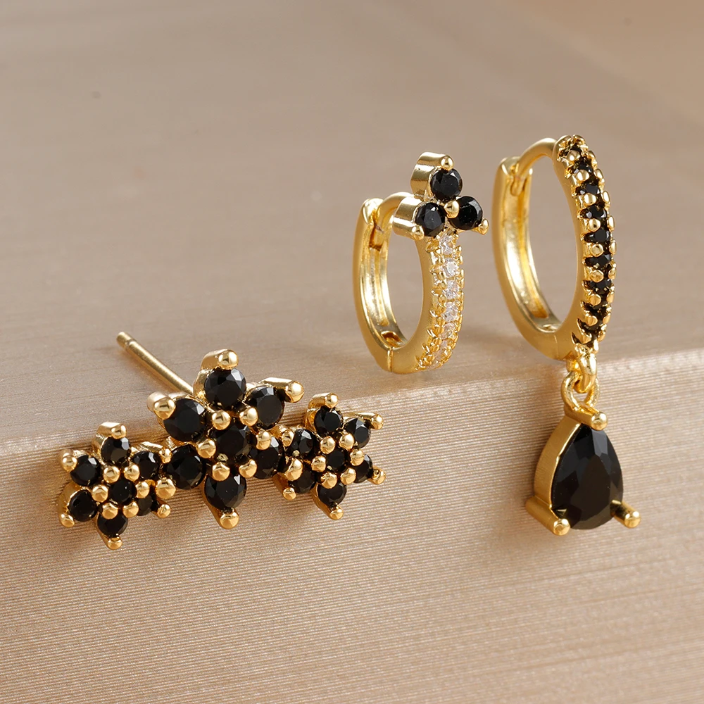 3PCS Trendy Multicolor Zircon Hoop Earrings Set for Women Cute Huggie ...