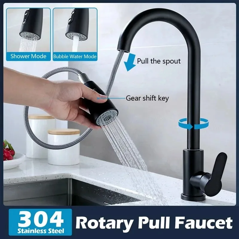 Pull-Out-Faucets-Sink-Water-Tap-Deck-Mounted-Mixer-Brushed-Nickle ...