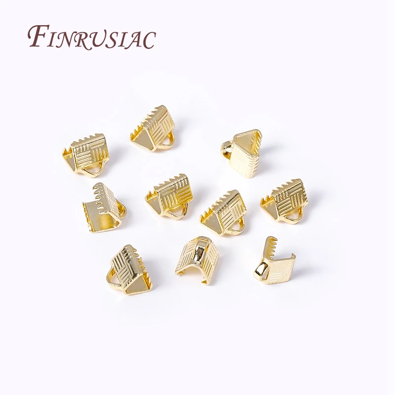 18K Gold Plated Crimp Cord Pinch End Caps Cove Clasps Ribbon Leather ...