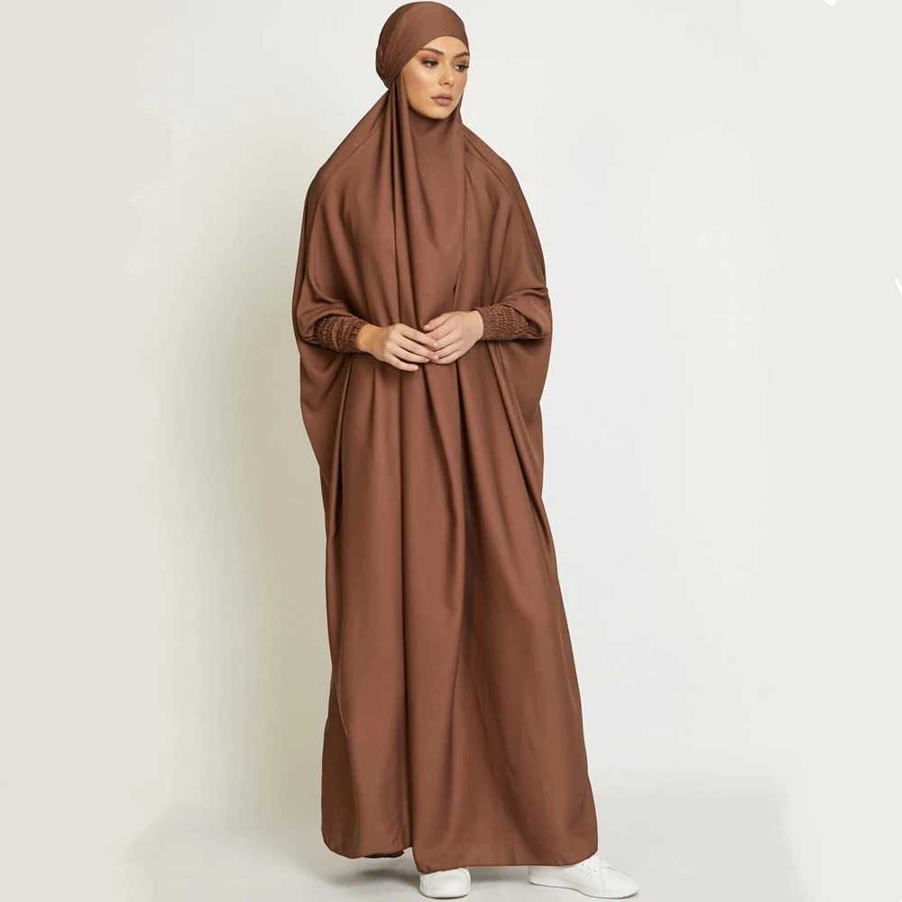 Jilbab One-piece Prayer Dress Hooded Abaya Smocking Sleeve Islamic ...