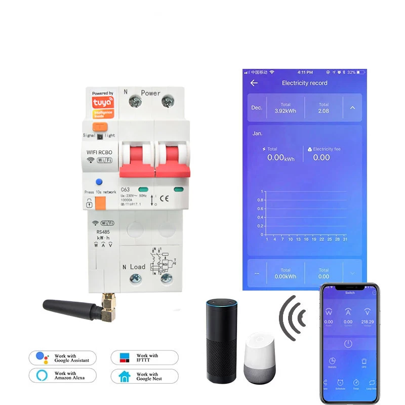 For-Tuya-1P-2P-3P-4P-Wifi-Smart-Circuit-Breaker-Remote-Control-Timing ...