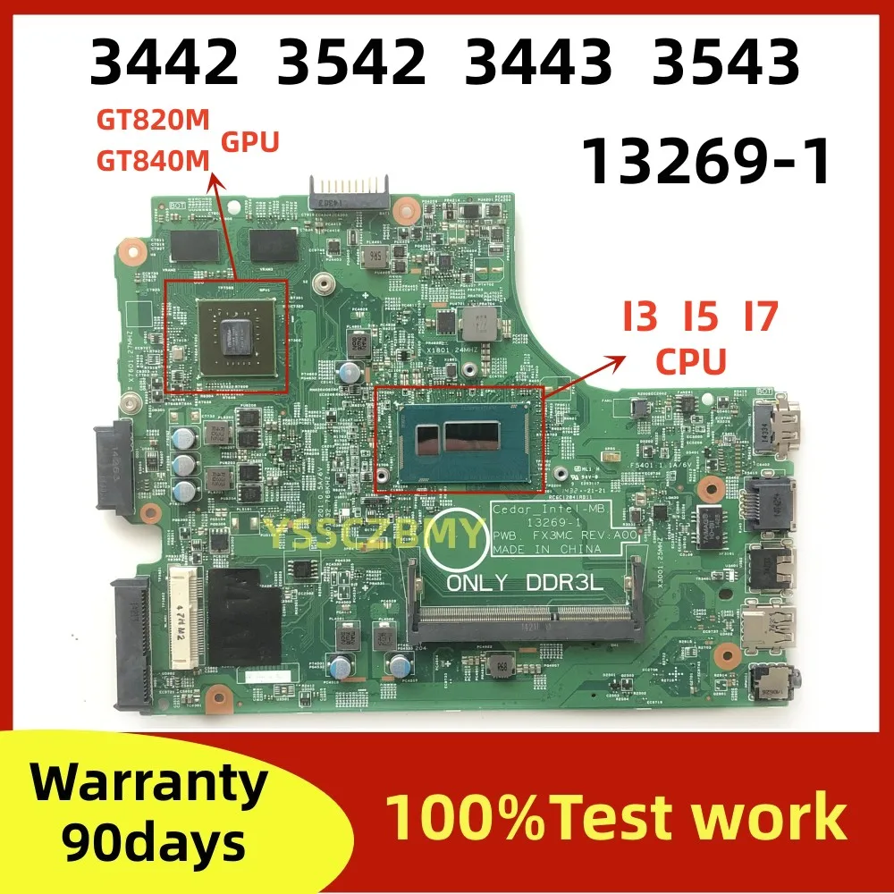 13269-1 FX3MC For DELL Inspiron 3442 3542 3443 3543 5748 Laptop Motherboard With I3 I5 I7 CPU ...