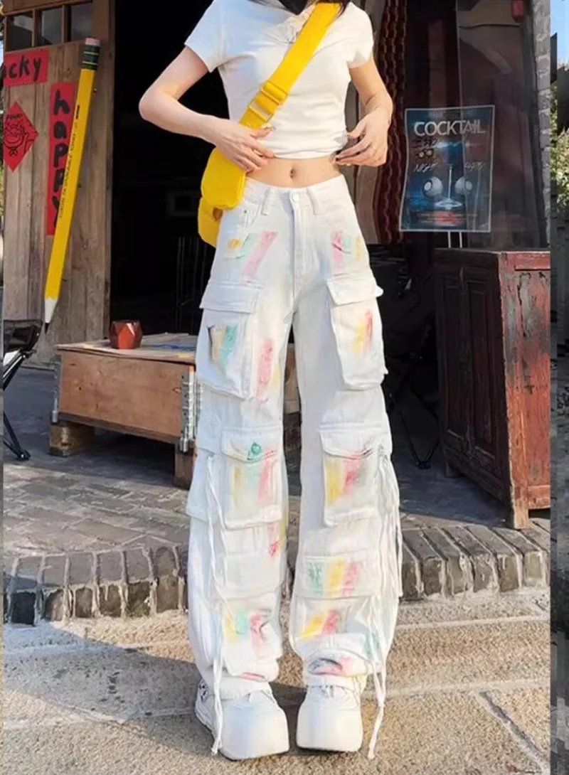 Pantalones-vaqueros-con-Graffiti-para-mujer-pantal-n-informal-de-pierna ...