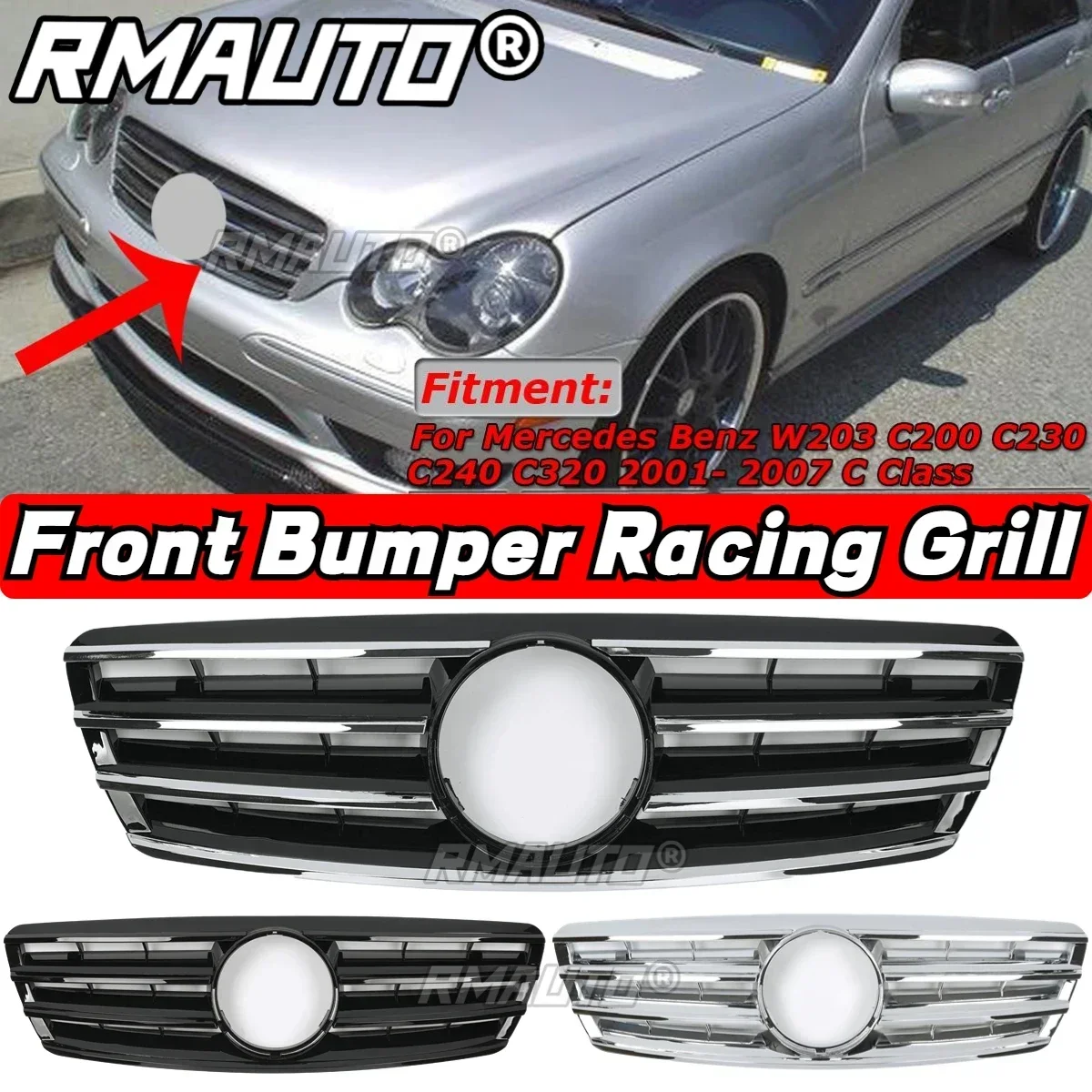 W203-Grill-Car-Front-Bumper-Grille-Racing-Grill-For-Mercedes-Benz-W203 ...