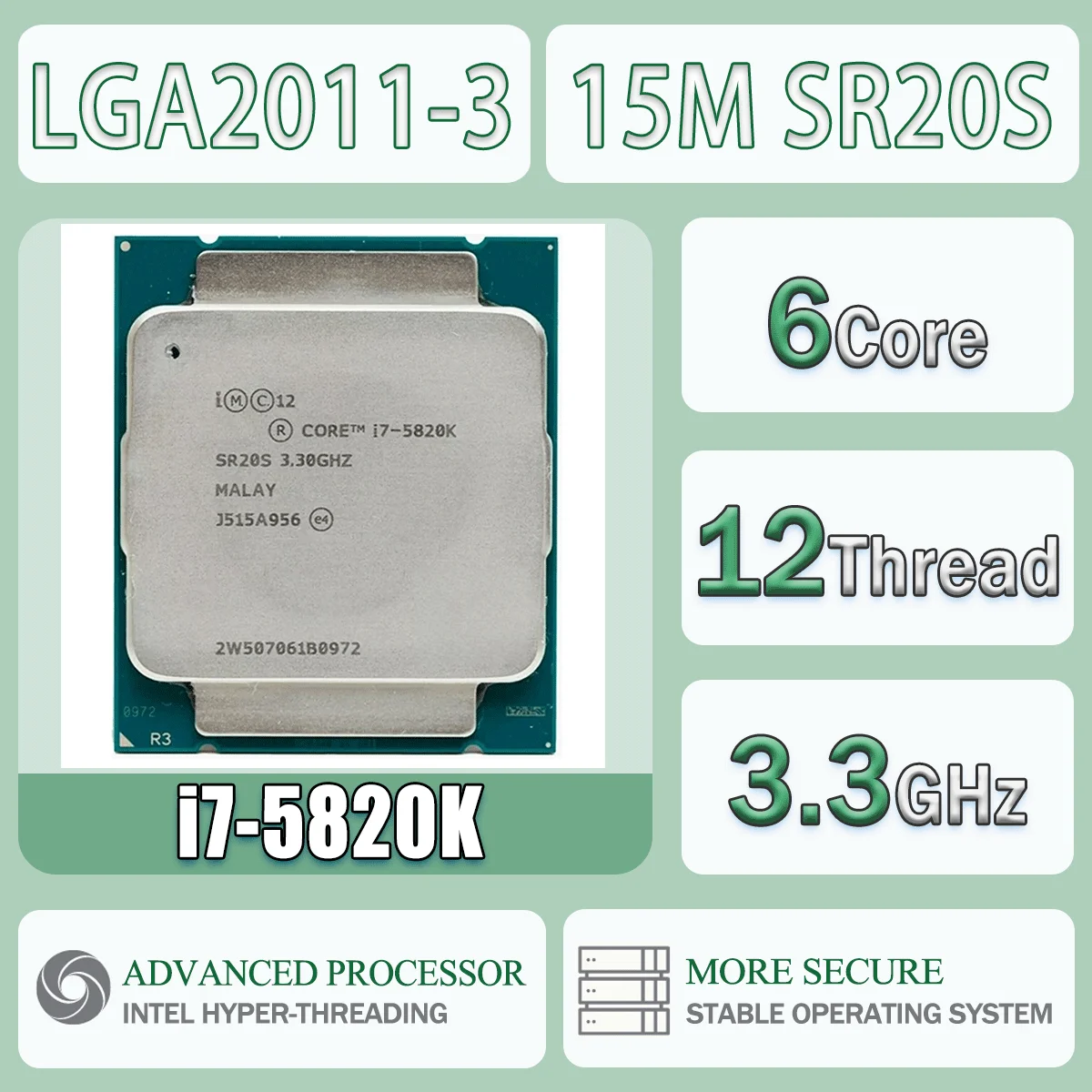 Intel Core I7-5820K 3.30GHz 6 Cores 12 Thread 15M I7 5820K CPU ...