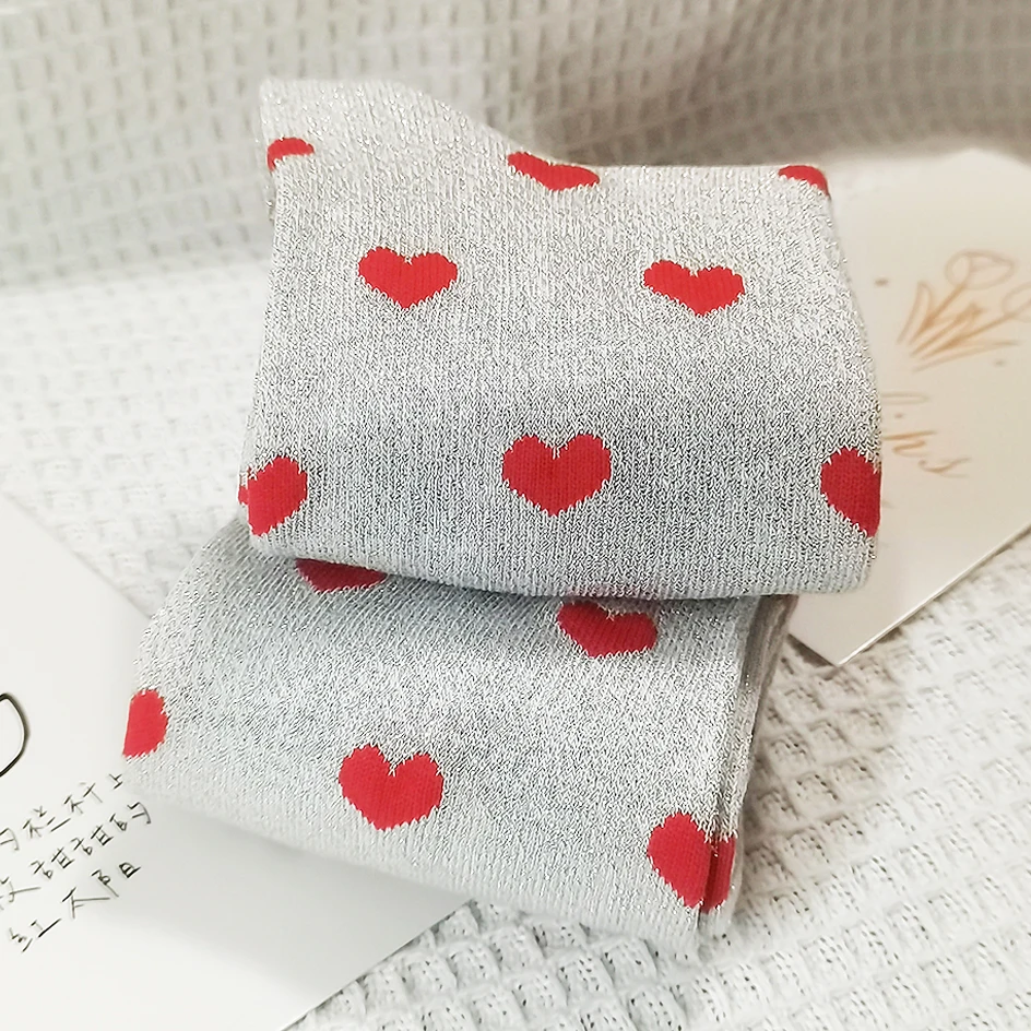 Fashion-Red-Heart-Glitter-Socks-Women-Harajuku-Sparkly-Loose-Socks ...