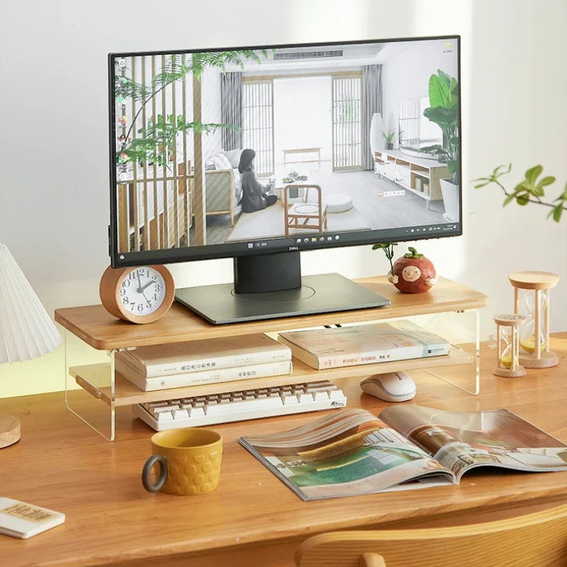 Natural-Bamboo-Laptop-Stand-Multilayer-Structure-Computer-Desk-Acrylic ...