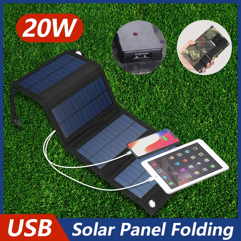 Solar-Panel-20W-Foldable-5V-USB-Cells-Waterproof-Portable-Outdoor ...