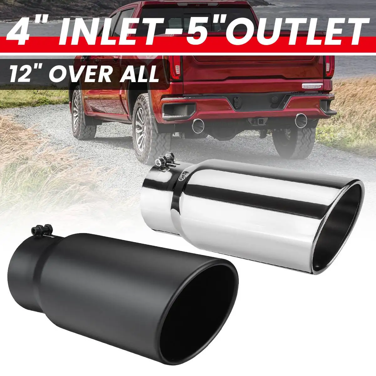 Universal 4 Inch Inlet 5 Inch Outlet Exhaust Tip 12 Inch Length ...