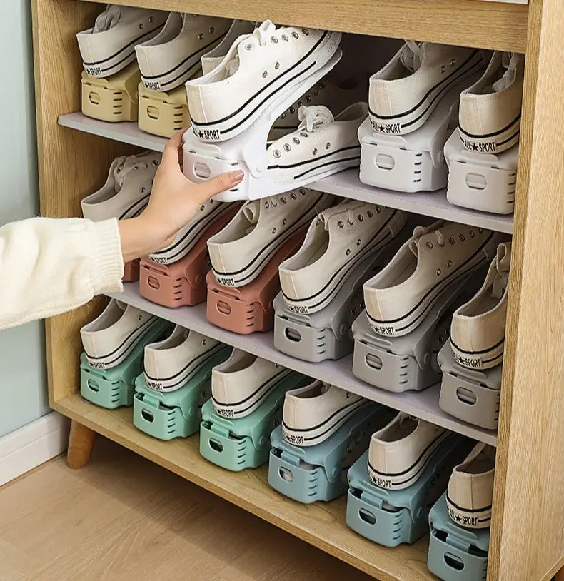 Adjustable Storage Double Layer Thickened Shoe Rack Layered Shoe Holder ...