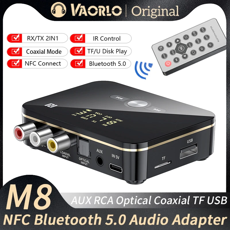 Nfc bluetooth 5.0 adaptador de áudio 3.5mm aux rca receptor sem fio transmissor óptico/coaxial ...