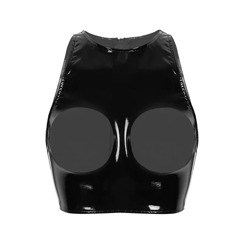 Women-Fashion-Back-Zipper-Clubwear-Costumes-Top-Wet-Look-Faux-Leather ...