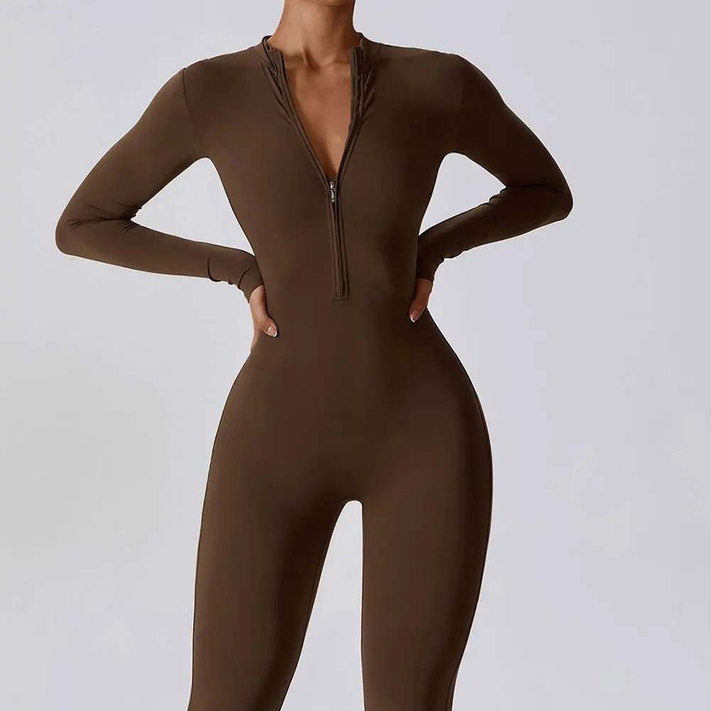 Yoga-Boilersuit-Long-Sleeved-Women-s-Sportswear-Gym-Zipper-Jumpsuits-Workout-High-intensity ...