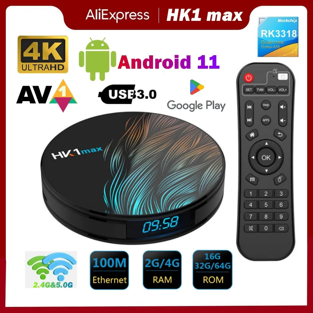 Hk1max Smart Tv Box Android 10 Rk3318 4k 1080p Media Player H.265 Bt4.0 ...
