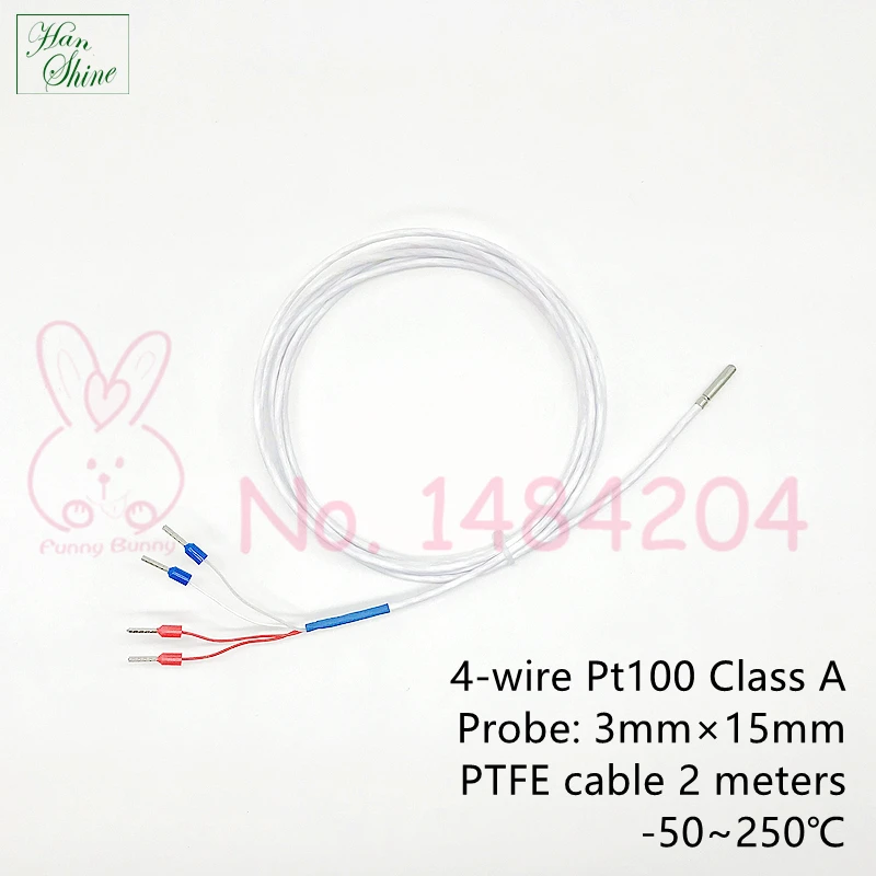 Class A Pt100 RTD -50 °C To +250°C 3mm * 15mm 4 Wire PTFE Cable 2M High ...