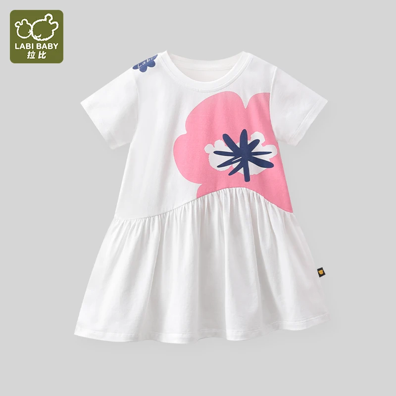 LABI-BABY-Kids-Dresses-for-Girls-Cotton-Knee-Length-Casual-Print-Round ...