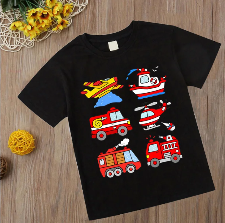 SummerExcavators-Firetrucks-Fire-Engines-Tshirts-Kids-Baby-Clothes ...