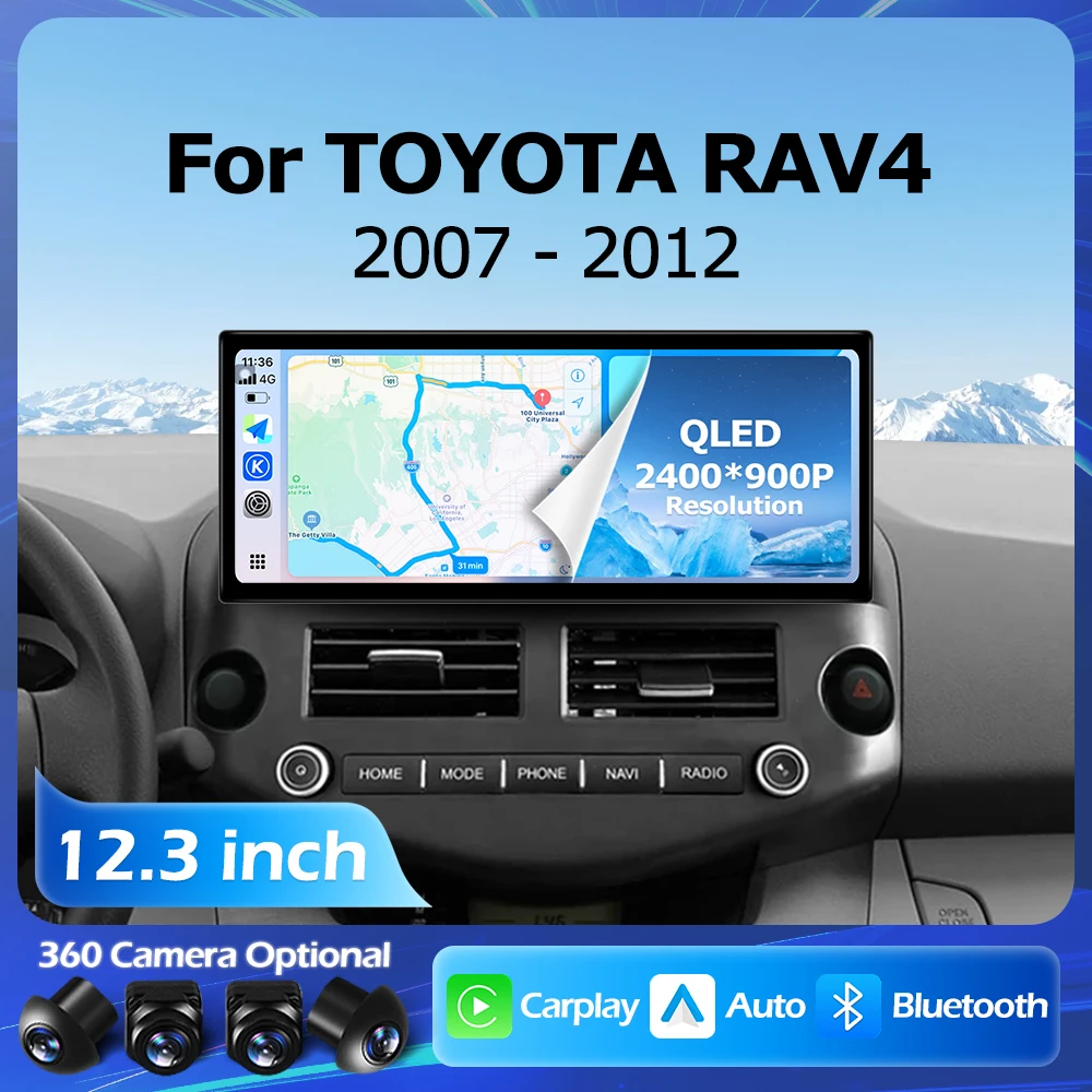 Bluetooth 12.3 Inch For TOYOTA RAV4 2007-2012 Wireless CarPlay Android ...